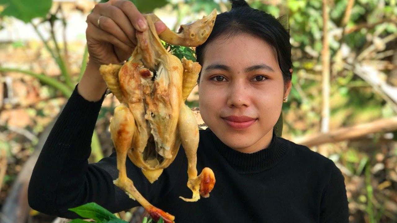 Roast Chicken Recipe And Girl Eating Roasted Chicken with Cabbages ...