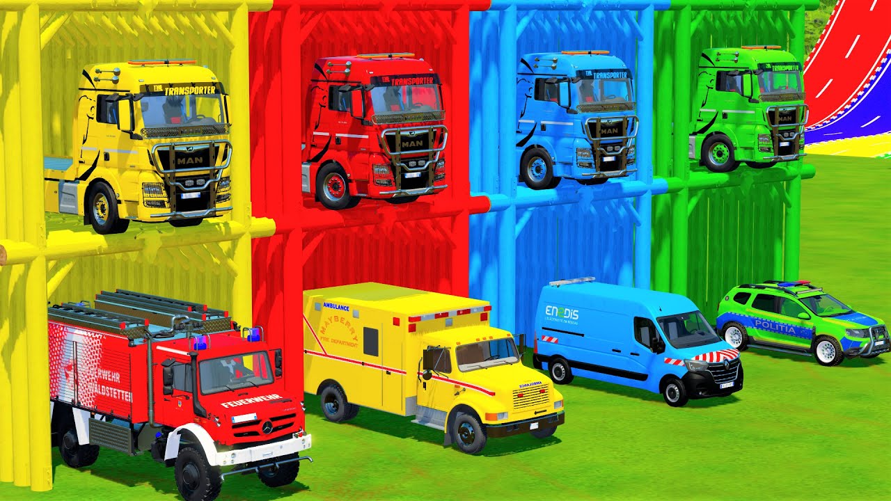 TRANSPORT OF COLORS ! FIRE TRUCK & AMBULANCE & POLICE TRANSPORTING BY ...