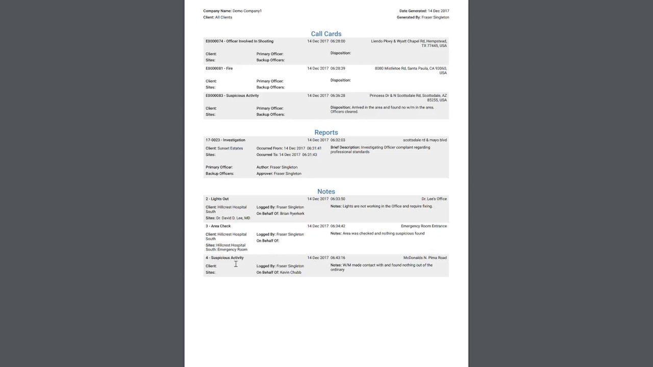 Notes & Daily Activity Reports for Computer Aided Dispatch and Patrol ...