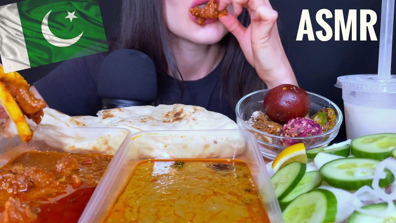 ASMR TRYING PAKISTANI FOOD MUKBANG (No Talking) EATING MUTTON KARAHI ...