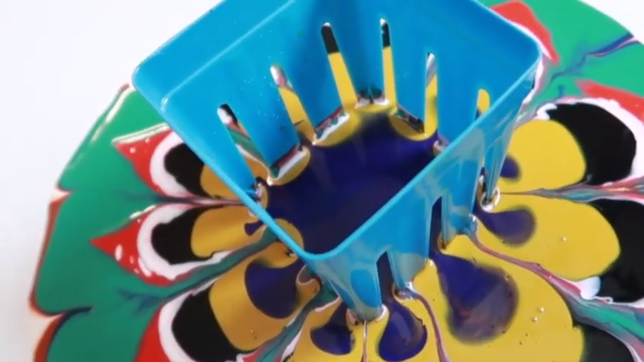 Fluid Art Acrylic Paint Pouring With Square Colander - YouTube