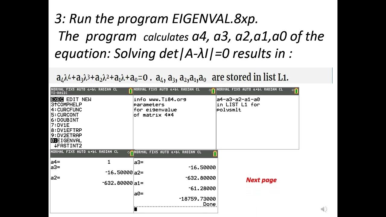 Eigenvalues calculating with your Ti-84 plus (CE) with an Unique program - YouTube