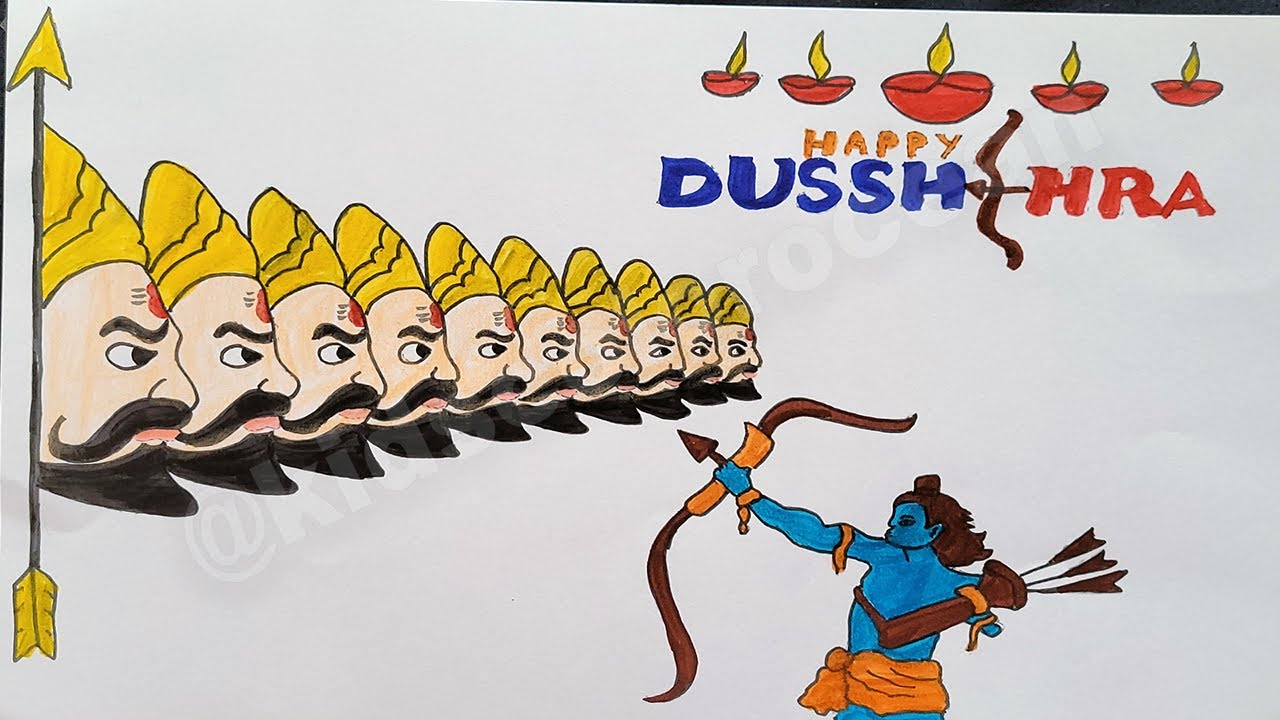 Dussehra Drawing | Lord Ram With Arrow Killing Ravan - YouTube
