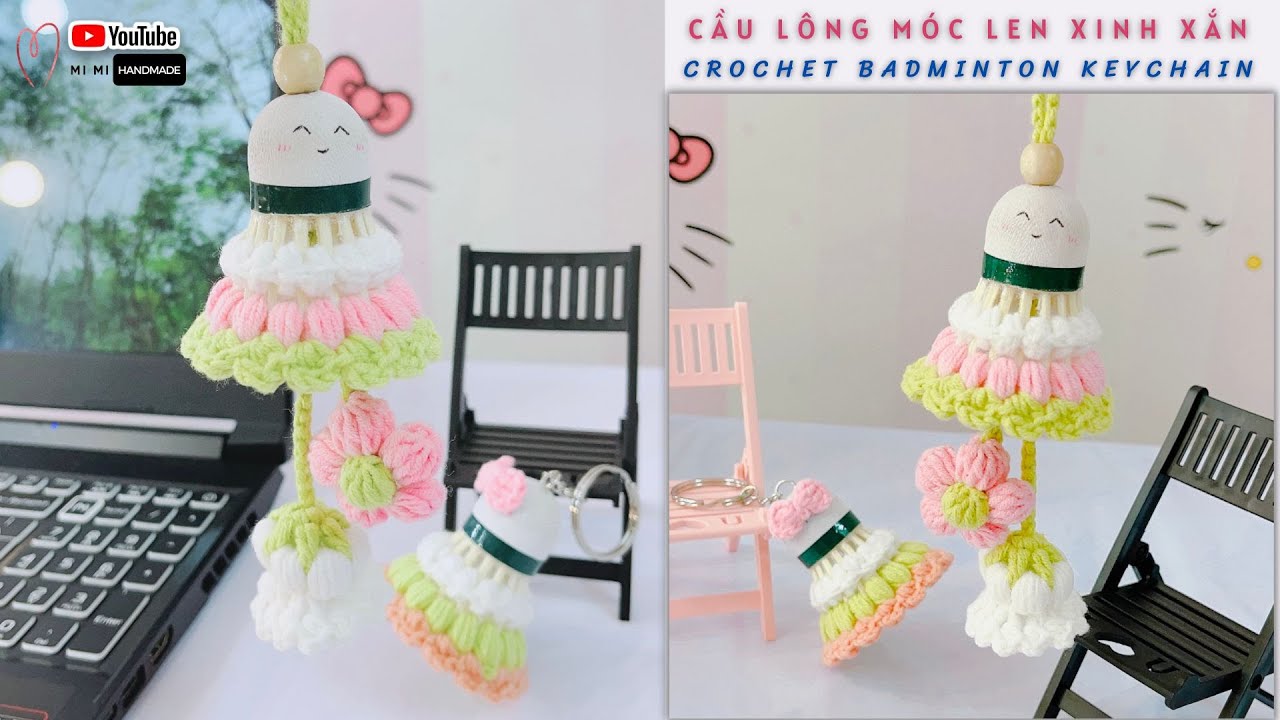 How To Crochet Badminton Keychain🏸 Cách Làm Cầu Lông Móc Len Hoa Puff ...