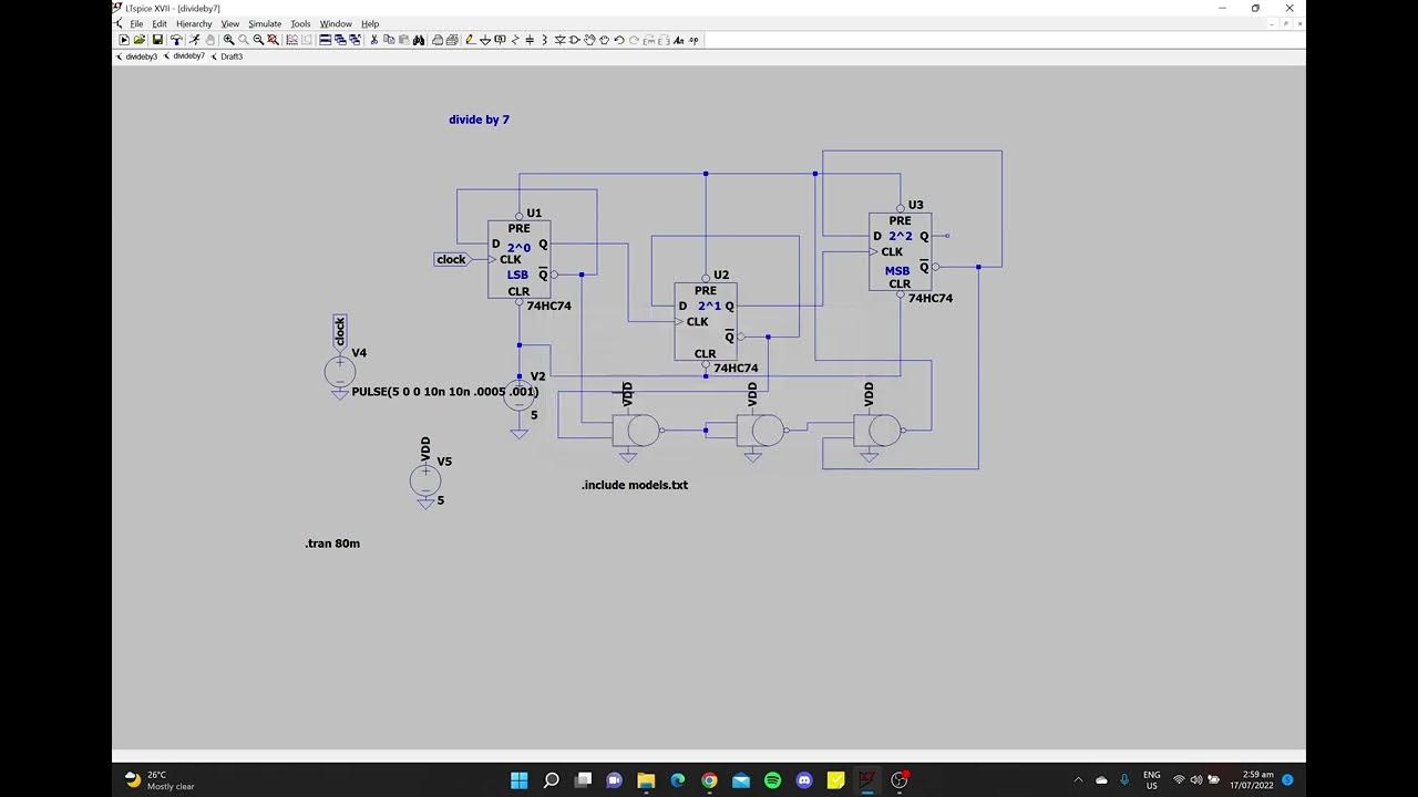 Divide by 7 Counter using 74HC74 (NAND Gate Design) LTSpice Simulation - YouTube