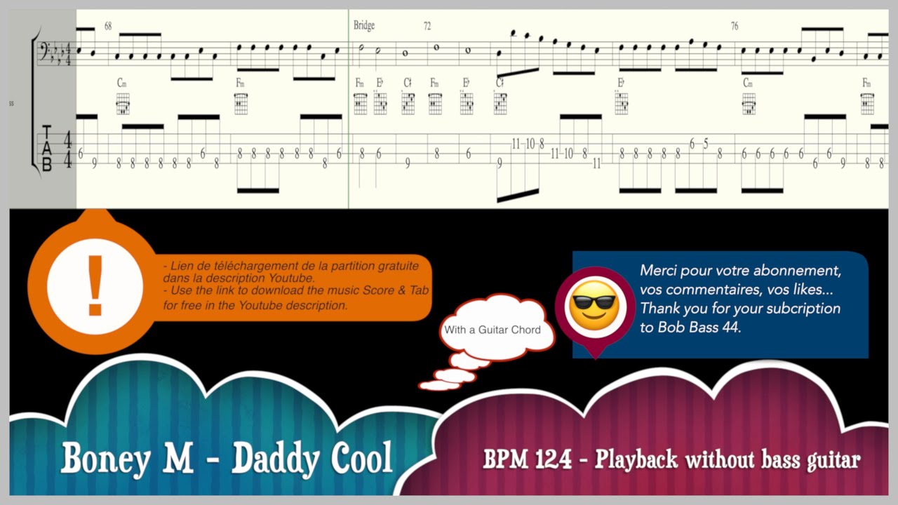 Daddy Cool. - Boney M - Backing Track - play along bass guitar or ...