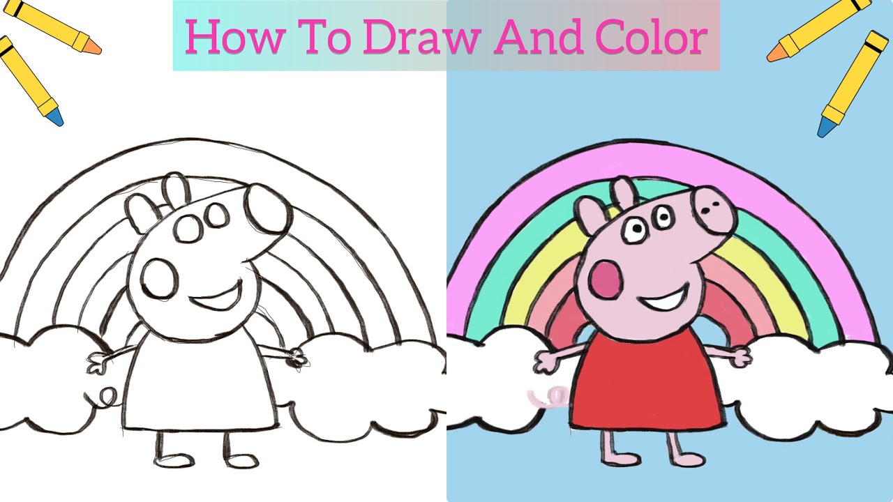 How To Draw And Color Peppa Pig 🐽 With Rainbow 🌈 |Fun Video |Coloring ...