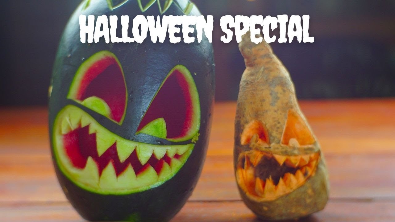 Halloween Watermelon Jack-O'-Lantern | Watermelon Carving - YouTube