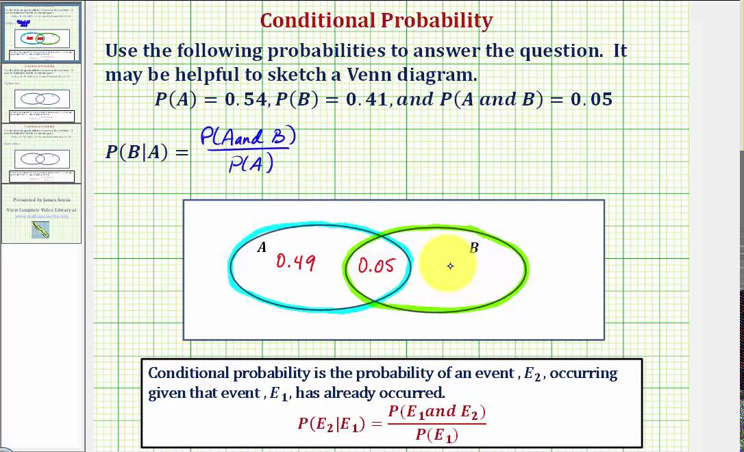 Ex 1 Determine A Conditional Probability Using A Venn Diagram P B A