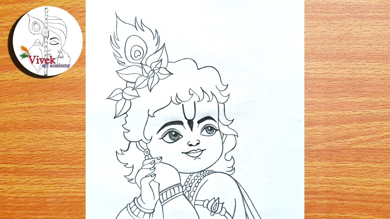 Cute Krishna Ji Drawing Tutorial (Pencil Drawing) | Bal Gopal Krishna ...