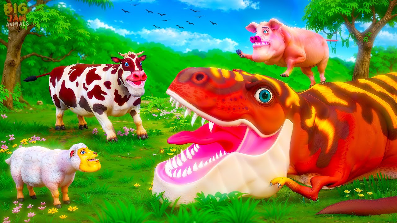 Jungle Clash! T-Rex, Elephant, Fox, Tiger vs Cow Sheep Pig | Wild vs ...