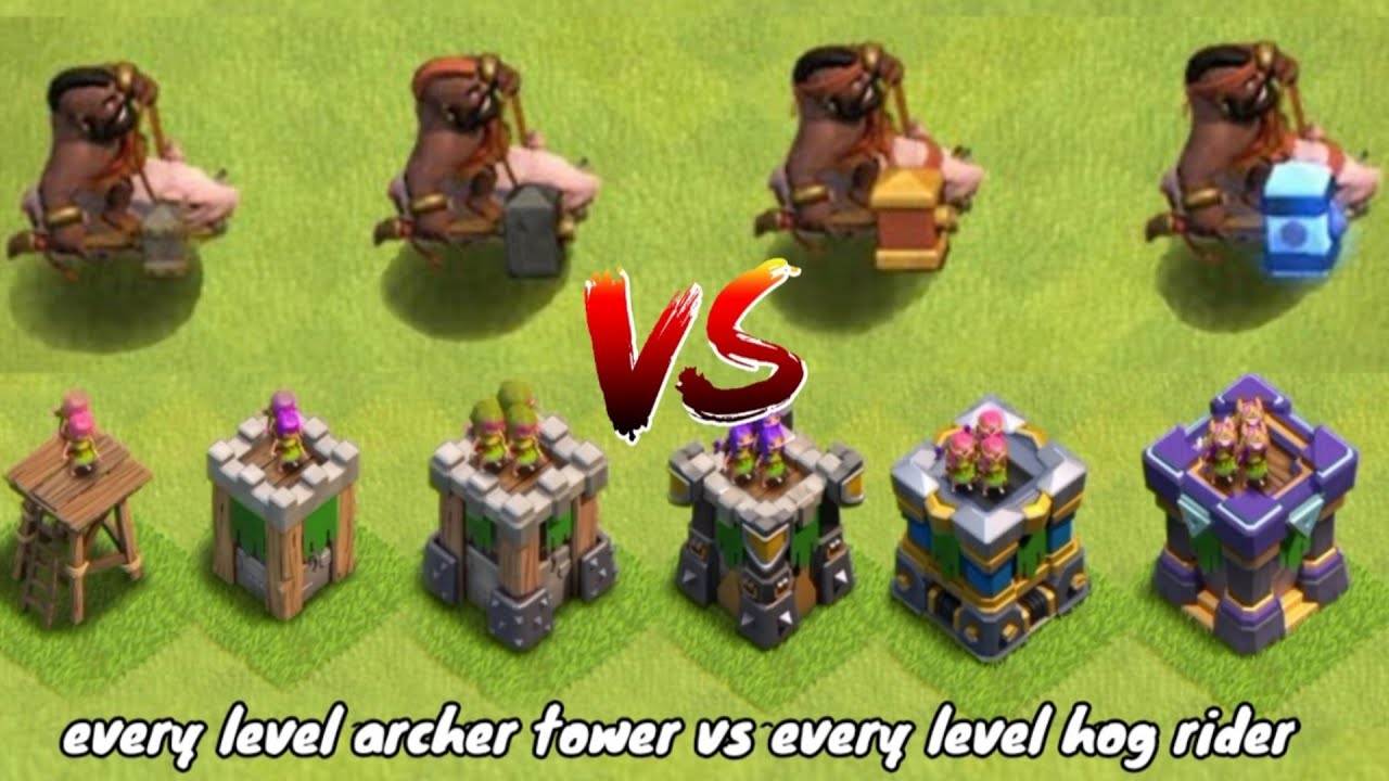 Every level archer tower vs every level hog rider - YouTube
