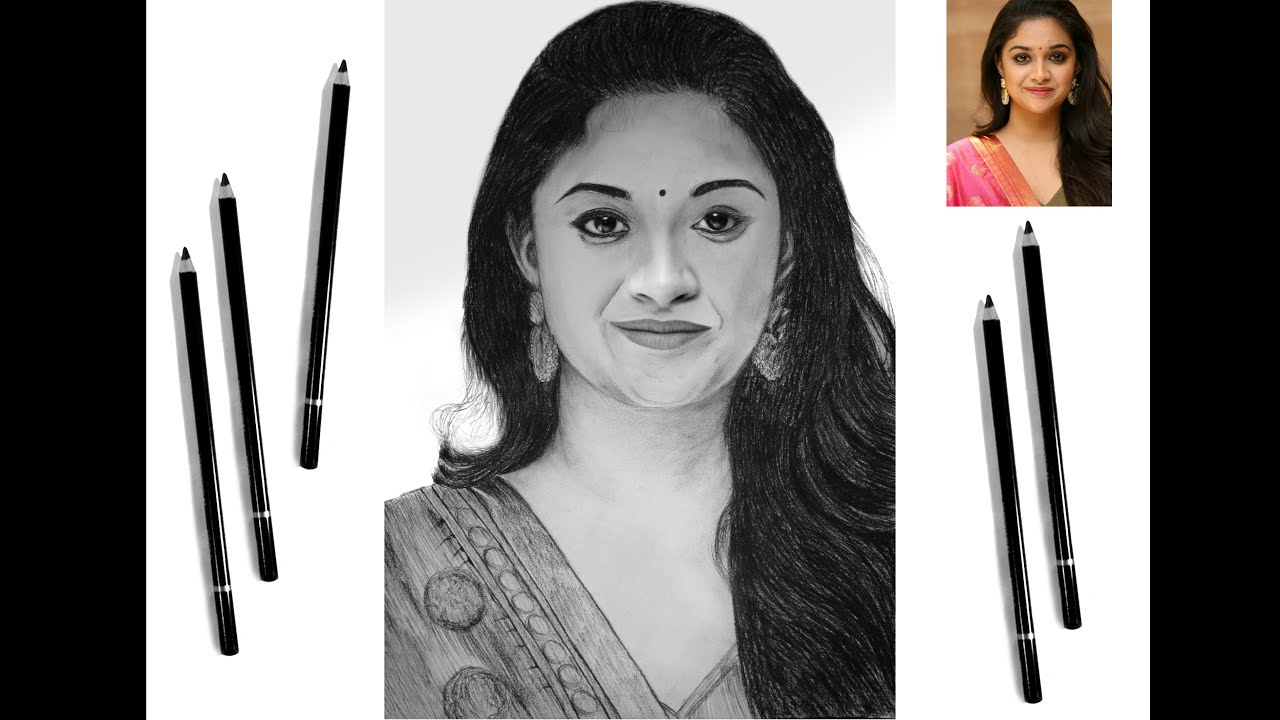 Keerthy Suresh pencil drawing | Time lapse Video - YouTube