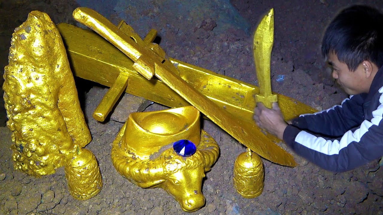 I braved the mysterious cave to look for treasure and found weapons and ...