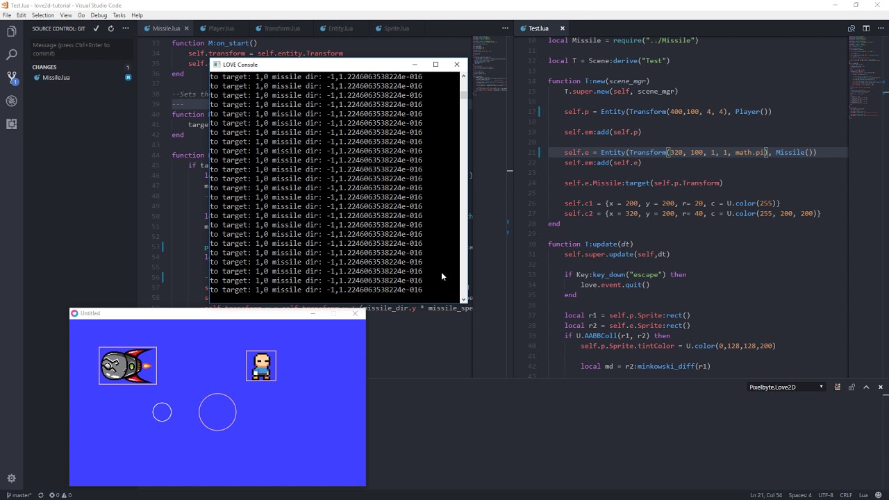 Love2D Tutorial EP47: Fixing the player-seeking rocket - YouTube