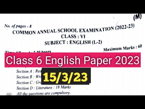 class 6 English question paper 15/3/23 morning shift//English question ...