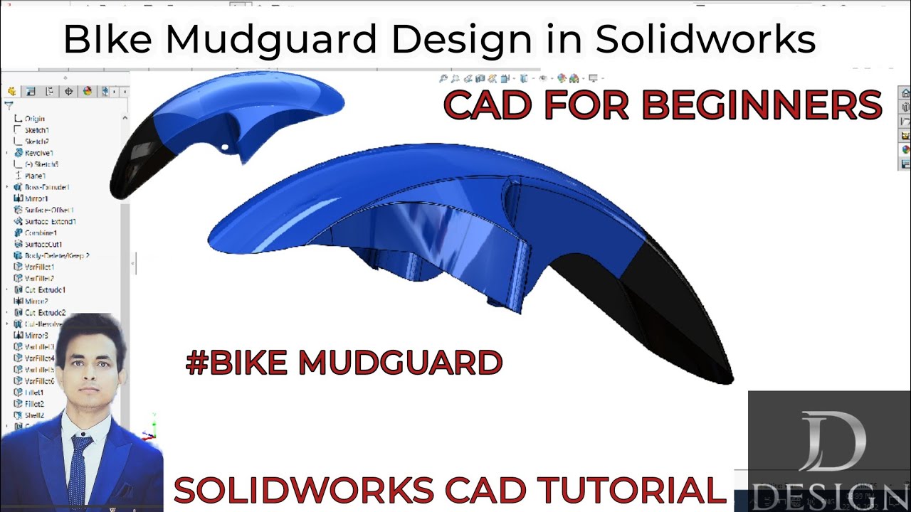 Bike Mudguard Design in Solidworks for Beginners|| Bike part Design in ...