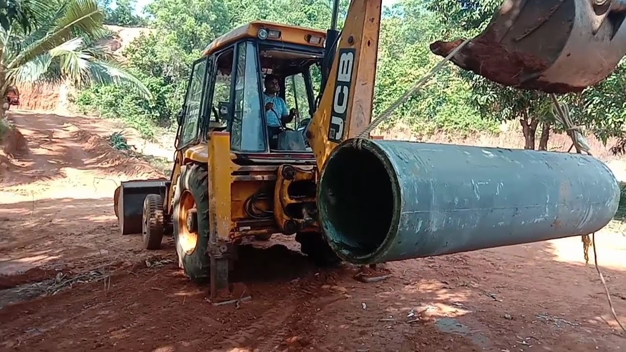 Jcb Fitting Cement Pipes | Installing Concrete Pipe | Jcb Cement Pipe ...