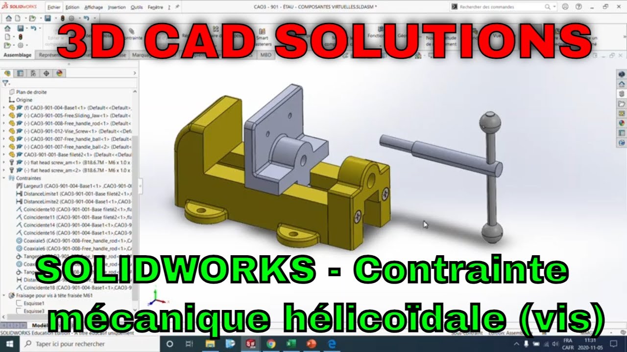 Solidworks - Créer une vis avec contrainte hélicoïdale - Tuto - YouTube