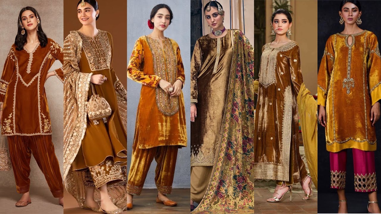 New Velvet dress design with GOLDEN colour/ simple & unique Designing ...