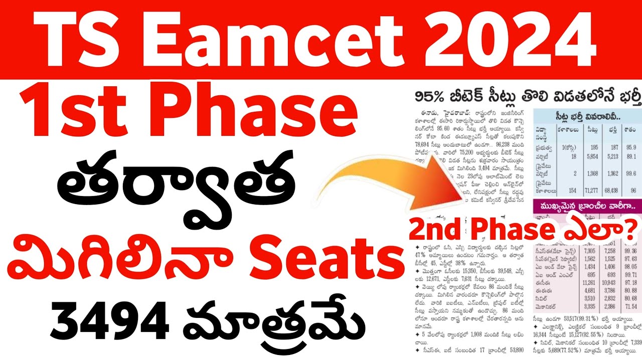 TS Eamcet 2024 1st phase Seat Allotment after left Over Seats for 2nd ...