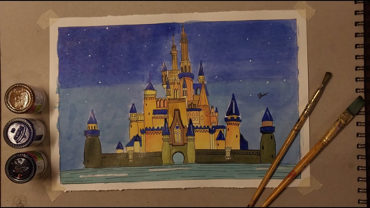 DISNEYLAND CASTLE PAINTING TUTORIAL STEP BY STEP FOR BEGINERS - YouTube