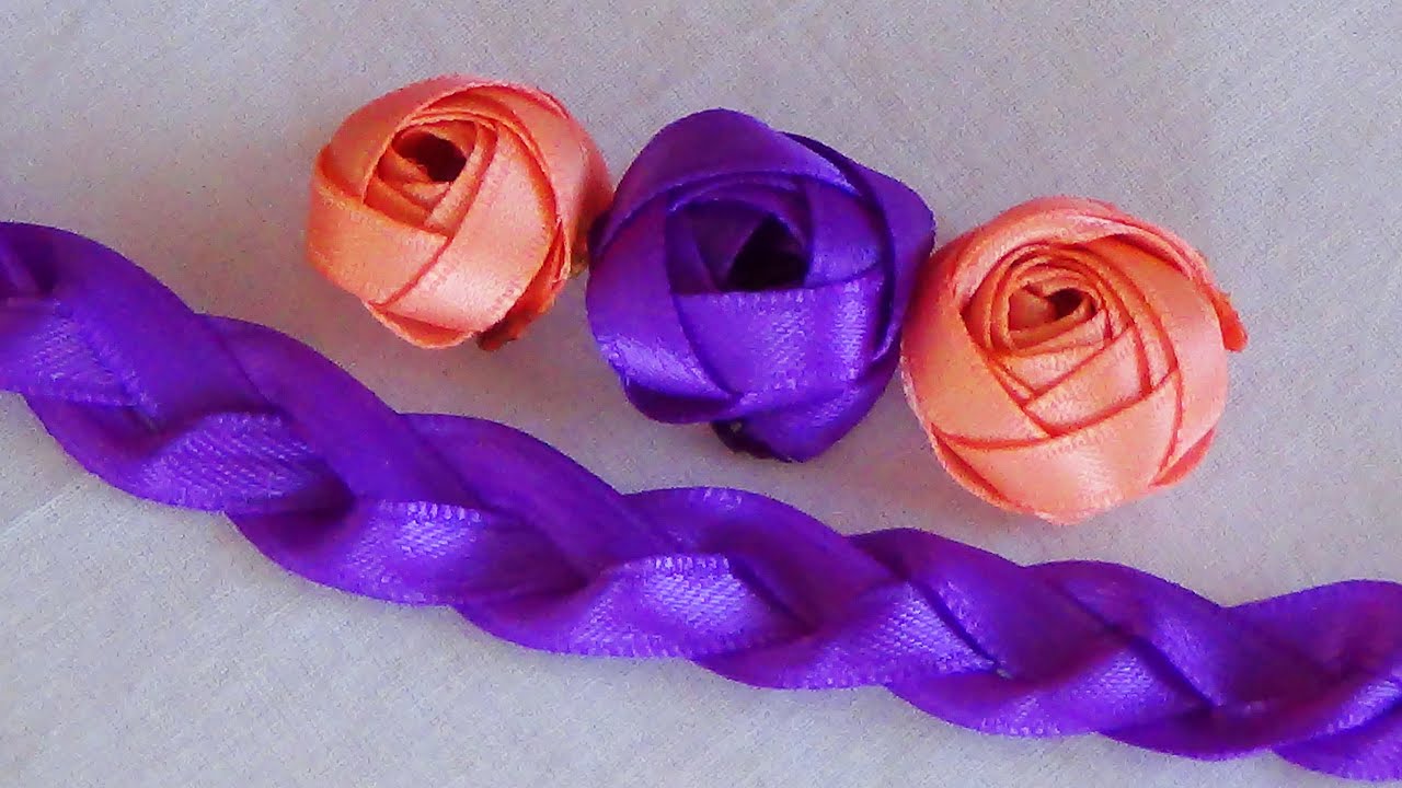 Hand Embroidery: Mini Ribbon Roses/ Craft Idea/Braided Ribbon Roses ...