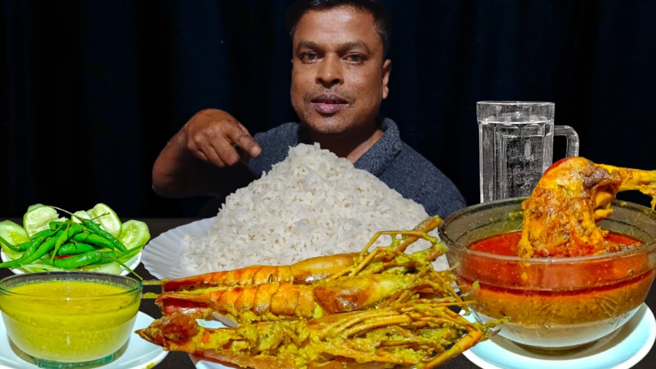 BIGGEST EATING : VERY SPICY CHICKEN CURRY+CHINGRI MACHER MALAIKARI ...