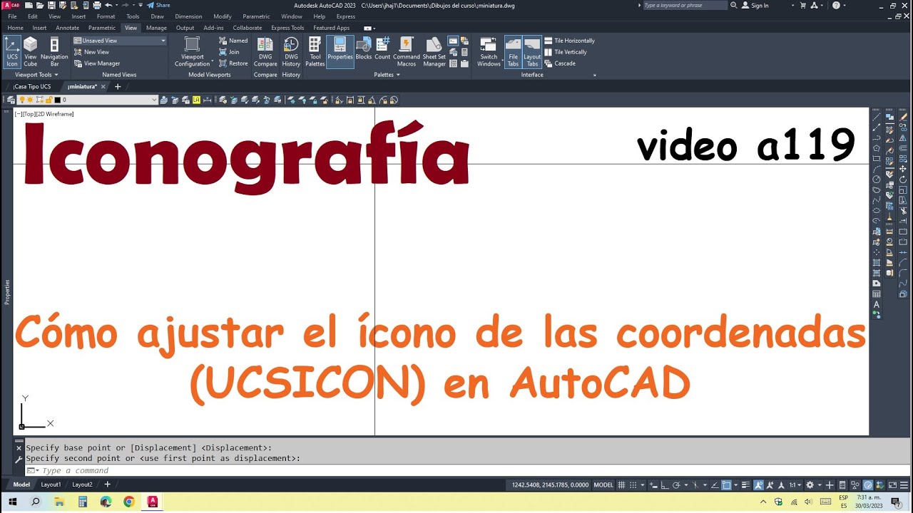 Ajustar el ícono de coordenadas (UCSICON) en AutoCAD - YouTube