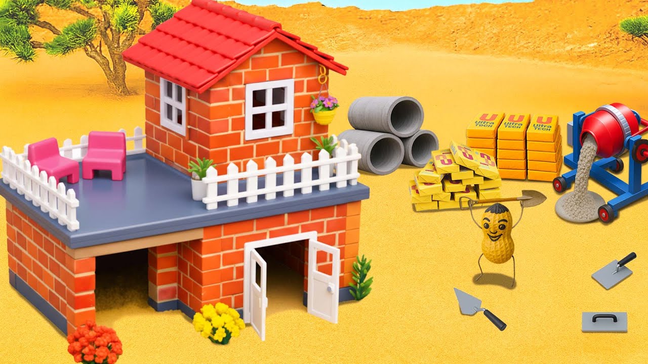 DIY Mini Two-Level Brick House with Rooftop Patio | Mini Construction ...