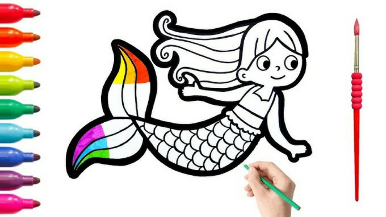Mermaid Drawing Painting And Coloring For Kids Toddlers || How To Draw ...