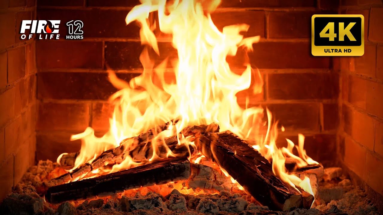 FIREPLACE 4K 🔥 Cozy Fireplace with Crackling Fire Sounds (12 Hours ...