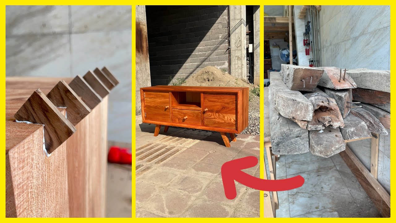Let's make a TV stand with the wooden columns of an old barn. /Wooden ...
