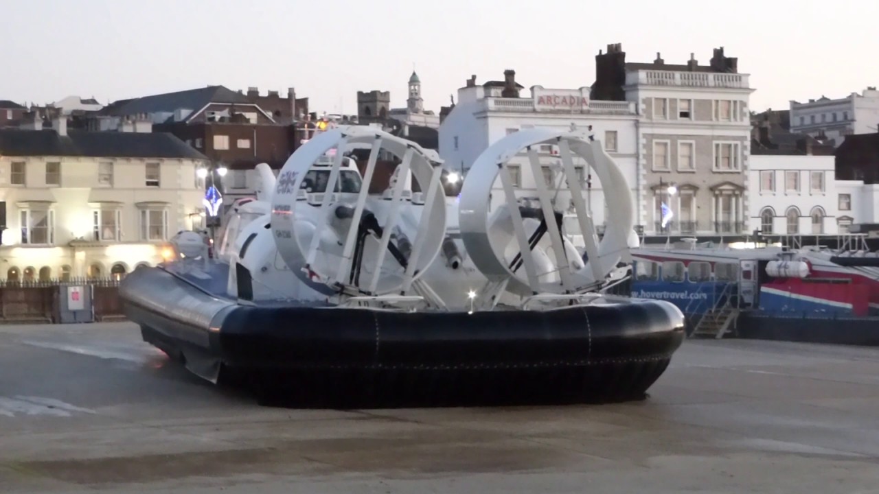 Solent Flyer GH-2160 hovercraft floating and heading to sea - YouTube