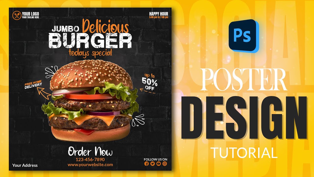 Design Burger poster in photoshop | Photoshop tutorial | Graphic Design ...