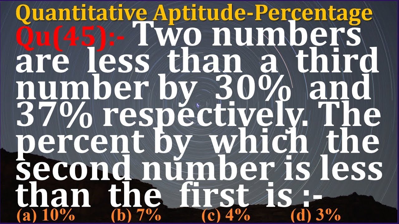 Two numbers are less than a third number by 30% and 37% respectively ...
