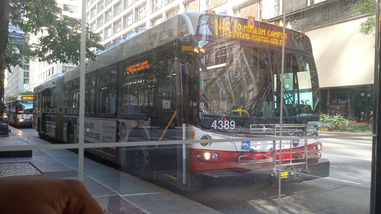 CTA New Flyer D60LFR on Route 146 #4389 followed by 2 New Flyer D40LFs ...