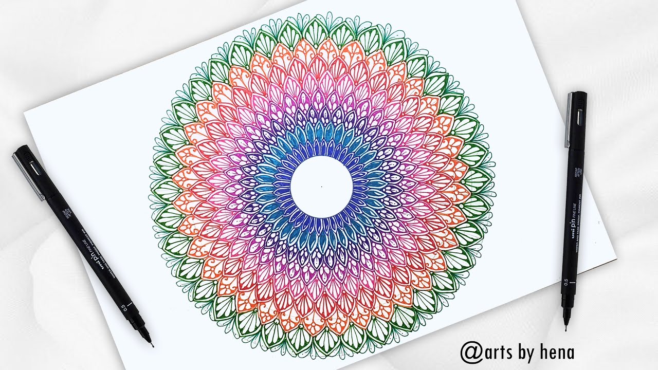 How To Draw Colored Pens Mandala Art For Beginners 🌟🌟|| Mandala art ...