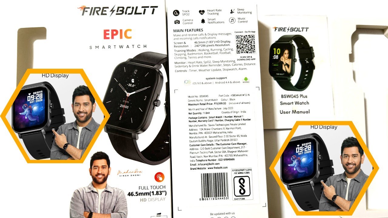FIRE BOLT EPIC PLUS 1.83 SMART WATCH 2.5D CURVED GLASS UNBOXING ...