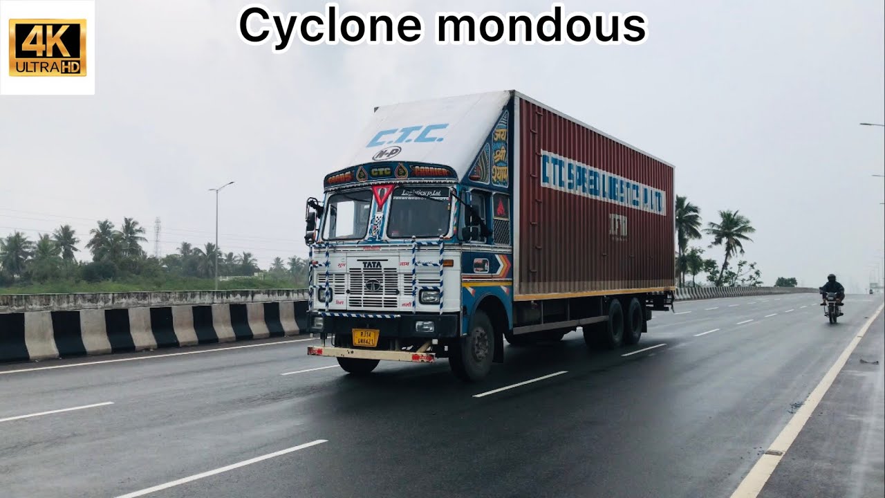 4K | cyclone | heavy rain | heavy load | trucks| lorry videos | Bharat ...