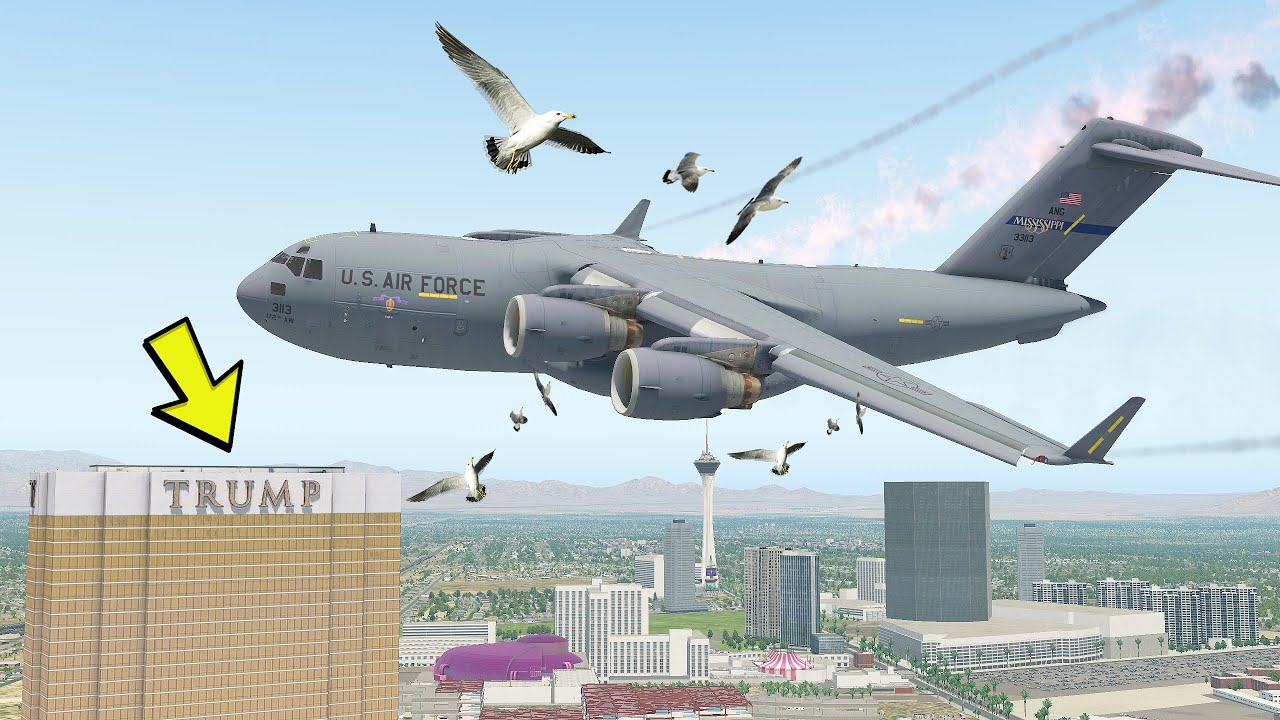 C-17 Globemaster Birdstrike During Takeoff At Las Vegas Airport [XP11] - YouTube