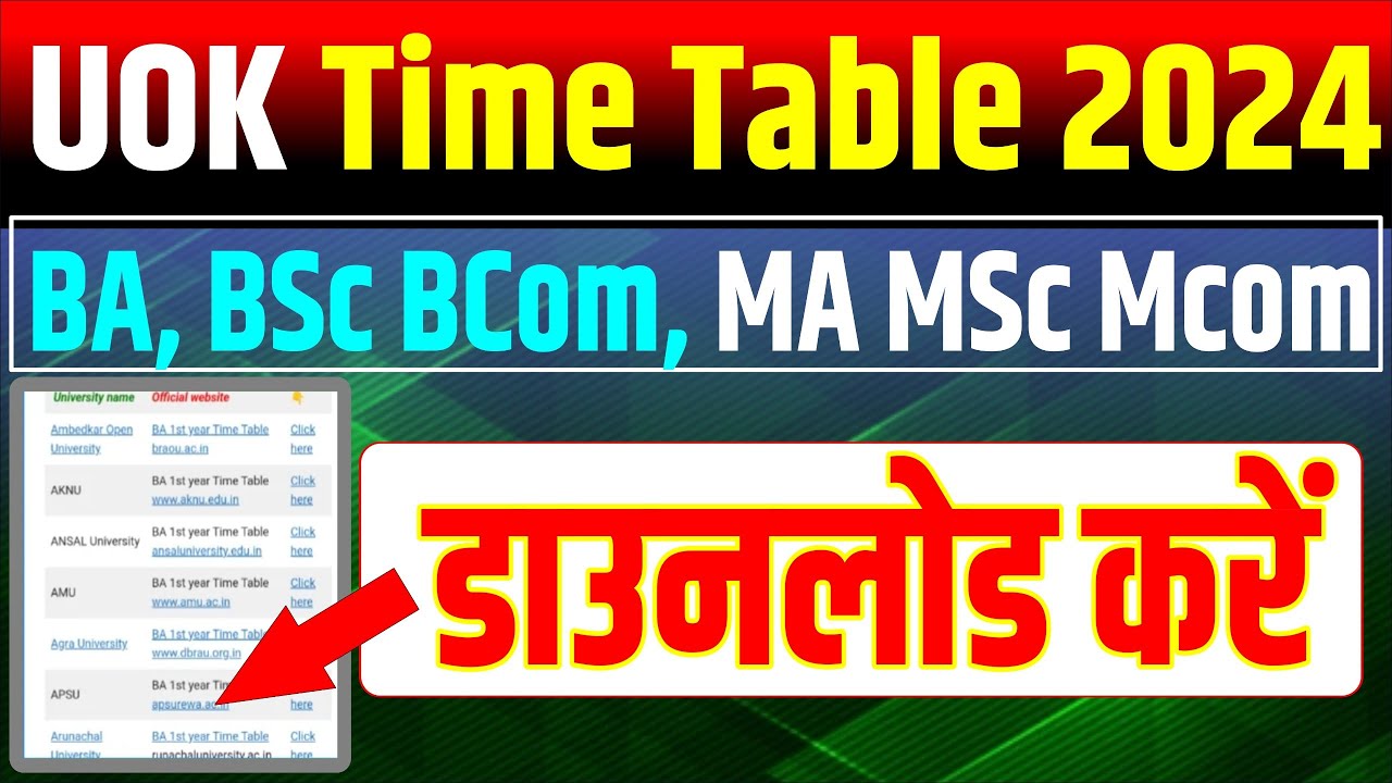 UOK Time Table 2024 BA BSc BCom Part 1st 2nd 3rd MA MSc MCom Pre Final Exam Date UOK Exam Kab ...