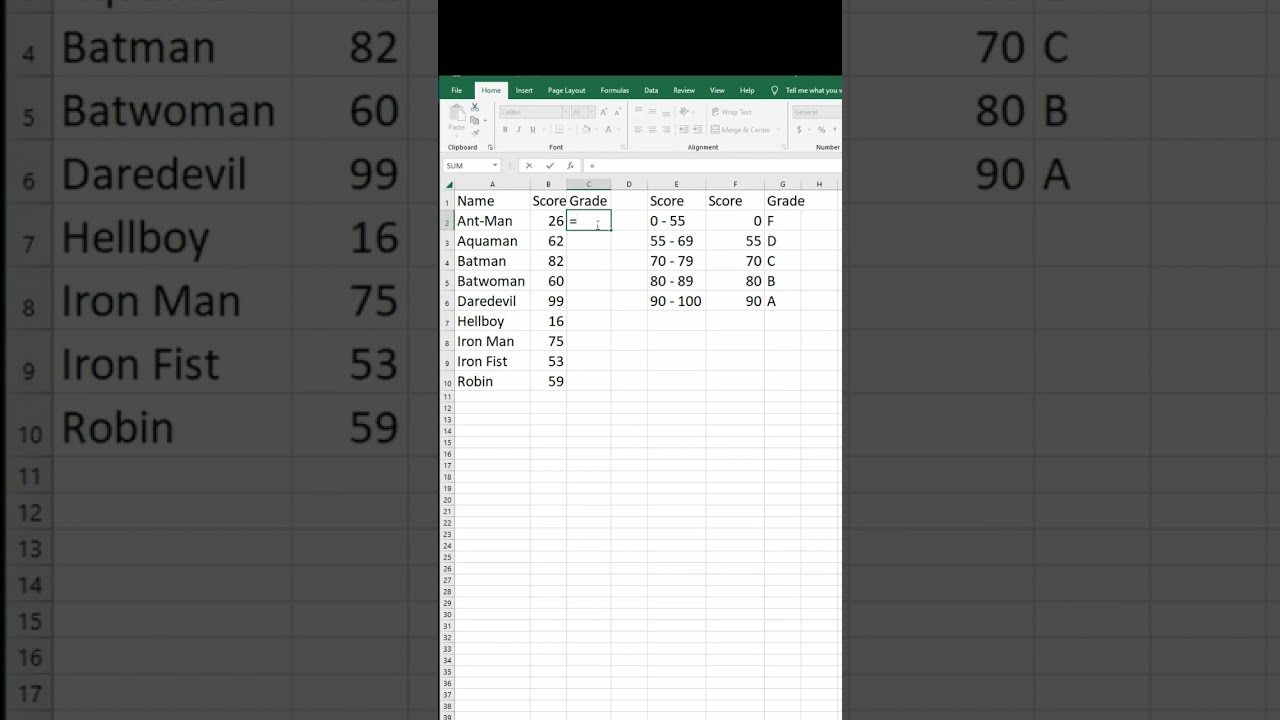 How To Assign Letter Grades In Excel Using Vlookup shorts YouTube How To Assign Letter Grades In Excel Using Vlookup shorts YouTube
