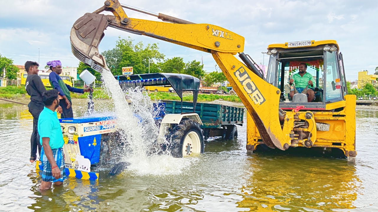 JCB 3DX Backhoe Washing Tractors in River | Swaraj 744 FE | Massey ...