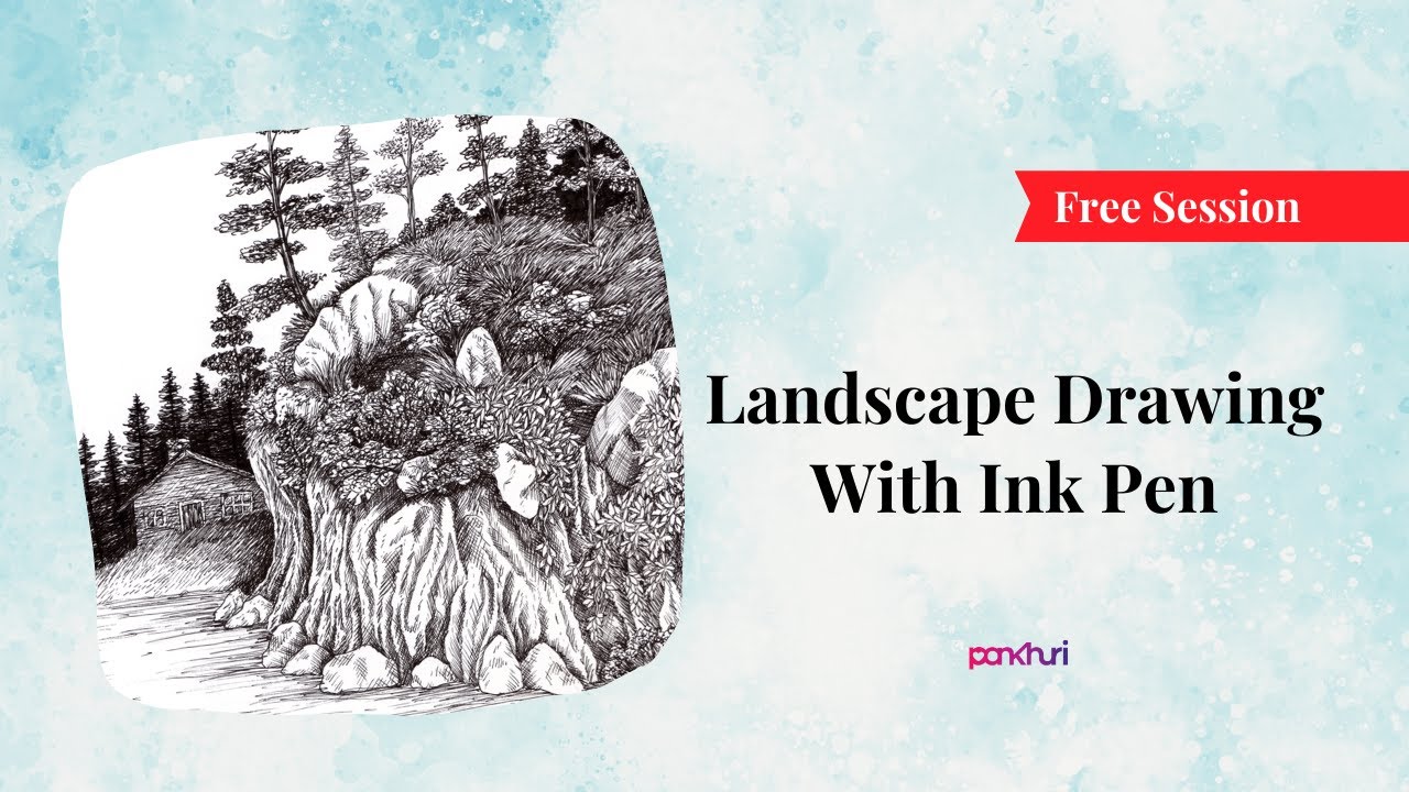 Landscape Drawing With Ink Pen | Live Session | Ask Pankhuri - YouTube