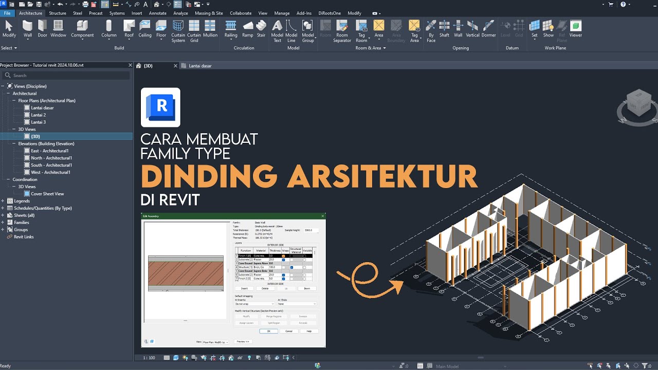 Tutorial Revit #3 | Cara membuat family type wall architecture di Revit ...