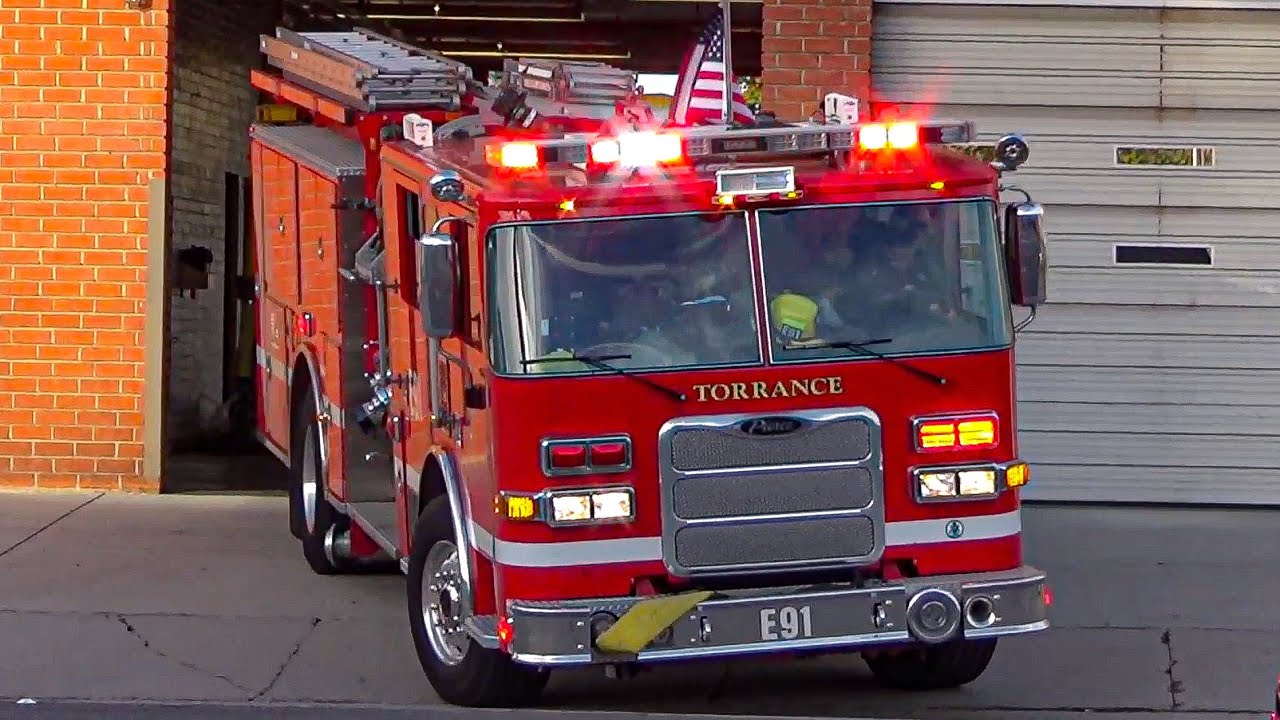 Torrance Fire & EMS Engine 91, BLS 91 & Rescue 91 Responding - YouTube