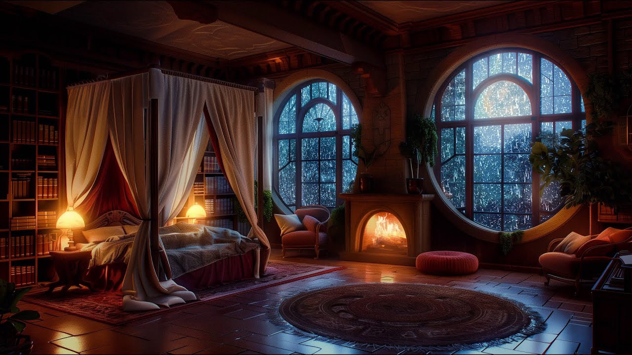 Thunderstorm with Lightning, Rain, Crackling Fireplace in This Cozy ...