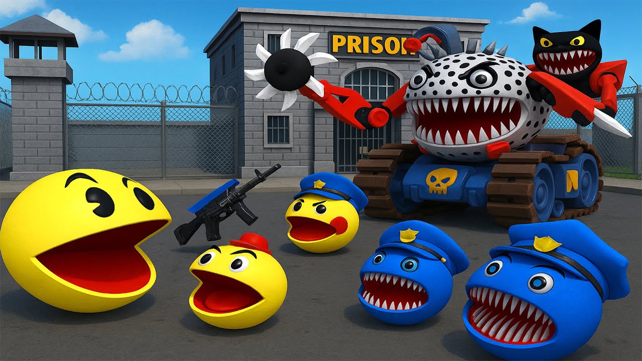 Boy Pacman Team Work Vs Police Pacman Battle Vs Tank Monster Pacman ...