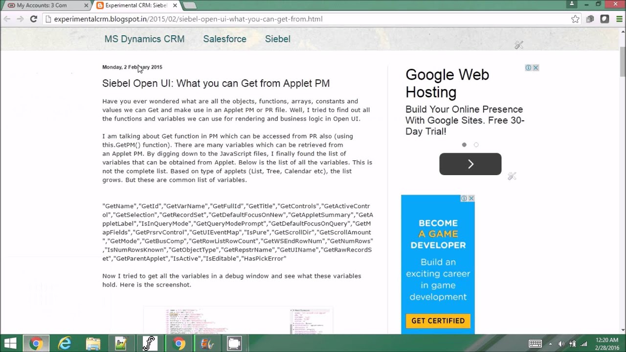 Learning Siebel Open Ui Available Get Properties In Applet Pm Youtube